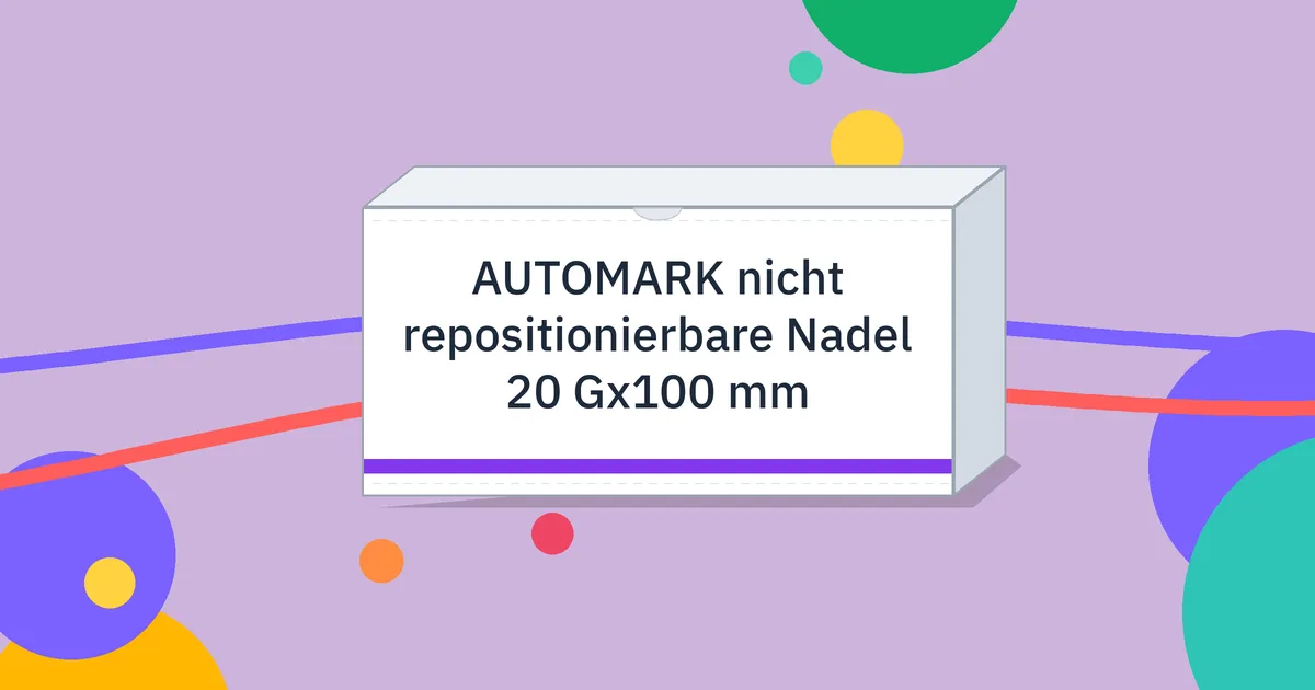 Symbolbild: Packung mit der Aufschrift AUTOMARK nicht repositionierbare Nadel 20 Gx100 mm (PZN 19736755) – Verfügbarkeit und Bezug in Apotheken in Frankfurt am Main