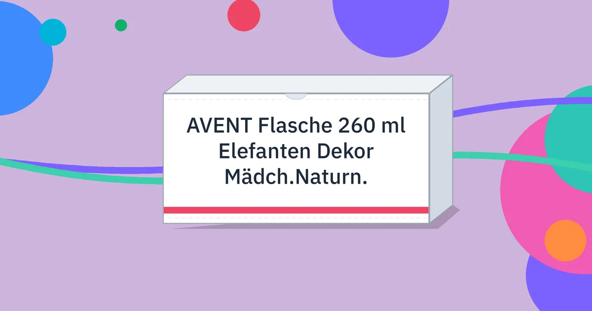 Symbolbild: Packung mit der Aufschrift AVENT Flasche 260 ml Elefanten Dekor Mädch.Naturn. (PZN 10067749) – Verfügbarkeit und Bezug in Apotheken in Frankfurt am Main