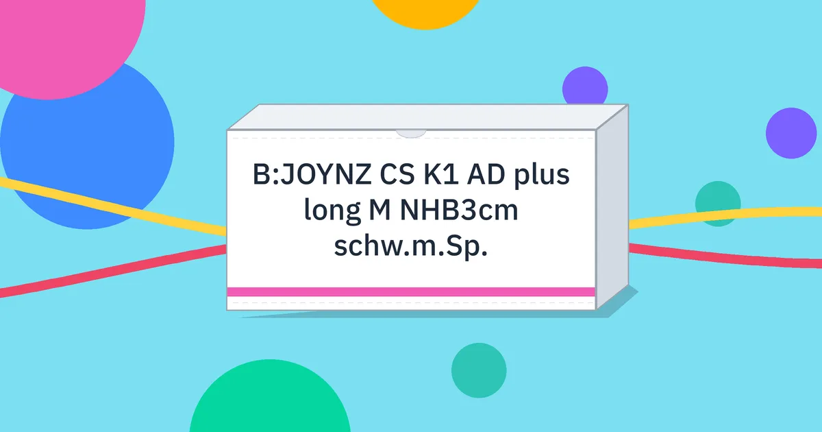 Symbolbild: Packung mit der Aufschrift B:JOYNZ CS K1 AD plus long M NHB3cm schw.m.Sp. (PZN 20529240) – Verfügbarkeit und Bezug in Apotheken in Frankfurt am Main