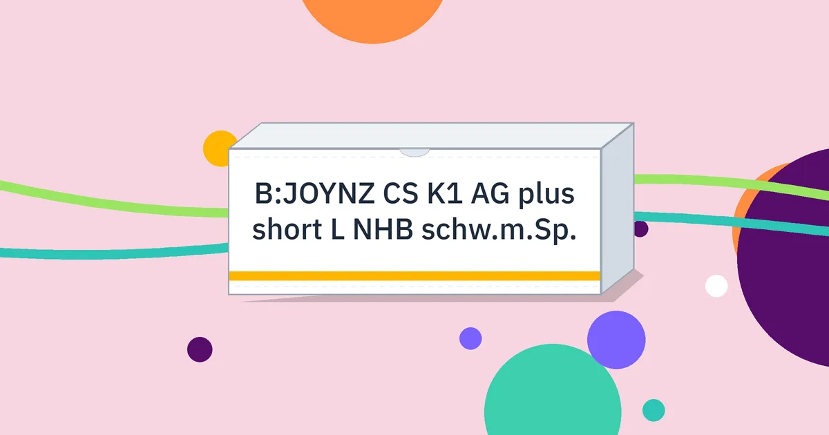 Symbolbild: Packung mit der Aufschrift B:JOYNZ CS K1 AG plus short L NHB schw.m.Sp. (PZN 20533862) – Verfügbarkeit und Bezug in Apotheken in Frankfurt am Main