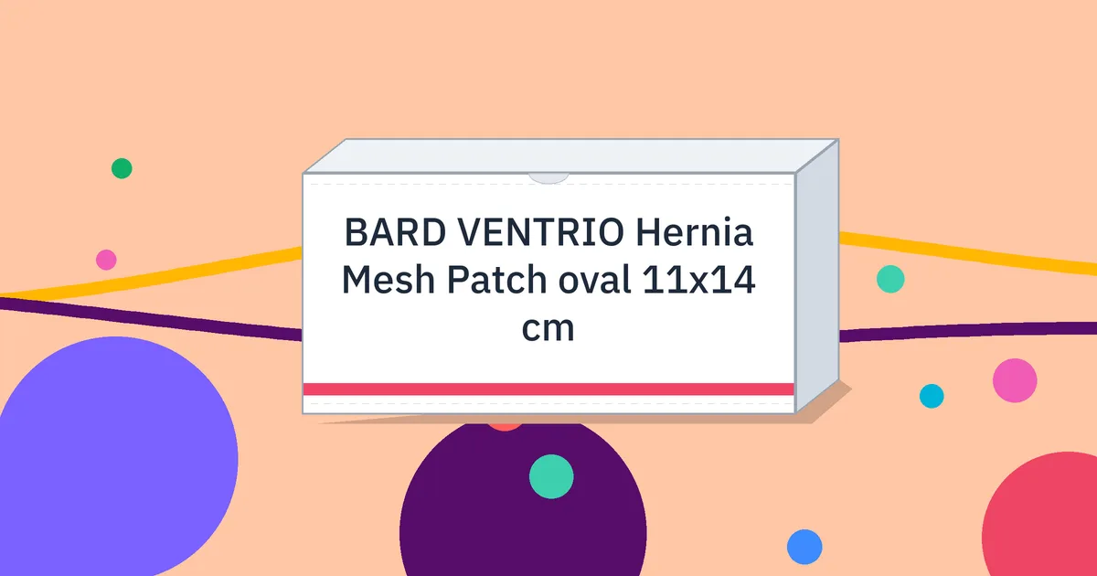 Symbolbild: Packung mit der Aufschrift BARD VENTRIO Hernia Mesh Patch oval 11x14 cm (PZN 05853664) – Verfügbarkeit und Bezug in Apotheken in Frankfurt am Main