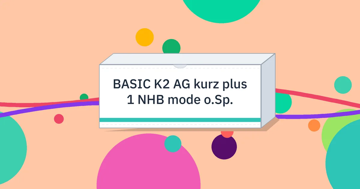 Symbolbild: Packung mit der Aufschrift BASIC K2 AG kurz plus 1 NHB mode o.Sp. (PZN 20266438) – Verfügbarkeit und Bezug in Apotheken in Frankfurt am Main