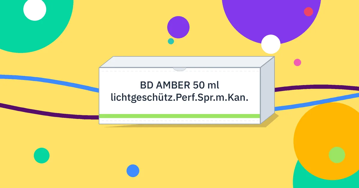 Symbolbild: Packung mit der Aufschrift BD AMBER 50 ml lichtgeschütz.Perf.Spr.m.Kan. (PZN 07664269) – Verfügbarkeit und Bezug in Apotheken in Frankfurt am Main