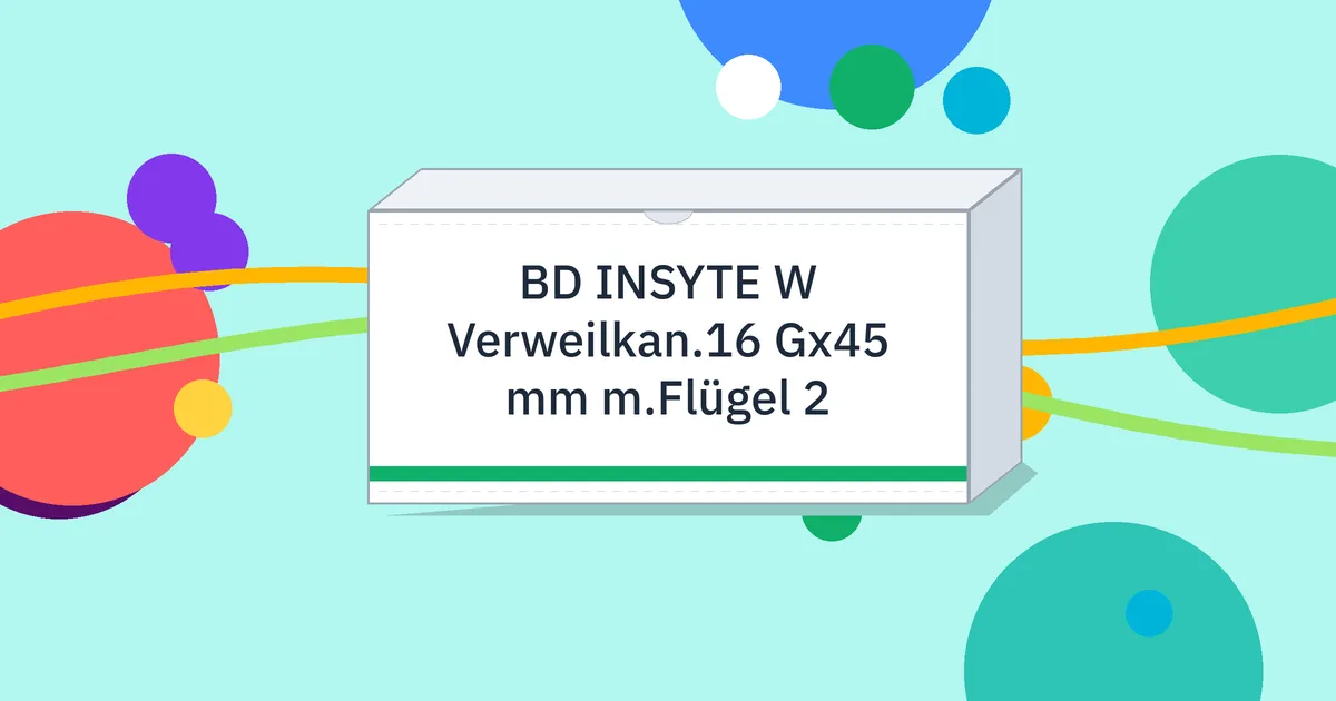 Symbolbild: Packung mit der Aufschrift BD INSYTE W Verweilkan.16 Gx45 mm m.Flügel 2 (PZN 07546446) – Verfügbarkeit und Bezug in Apotheken in Frankfurt am Main