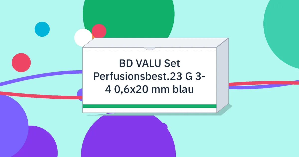 Symbolbild: Packung mit der Aufschrift BD VALU Set Perfusionsbest.23 G 3-4 0,6x20 mm blau (PZN 11117805) – Verfügbarkeit und Bezug in Apotheken in Frankfurt am Main