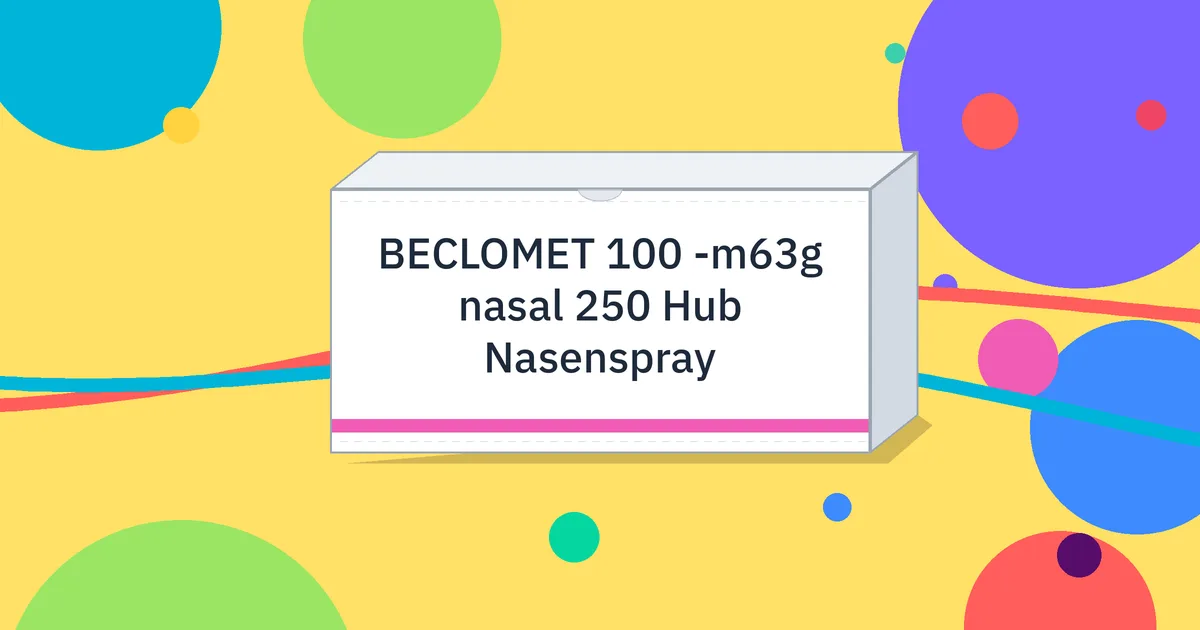 Symbolbild: Packung mit der Aufschrift BECLOMET 100 -m63g nasal 250 Hub Nasenspray (PZN 00264897) – Verfügbarkeit und Bezug in Apotheken in Frankfurt am Main
