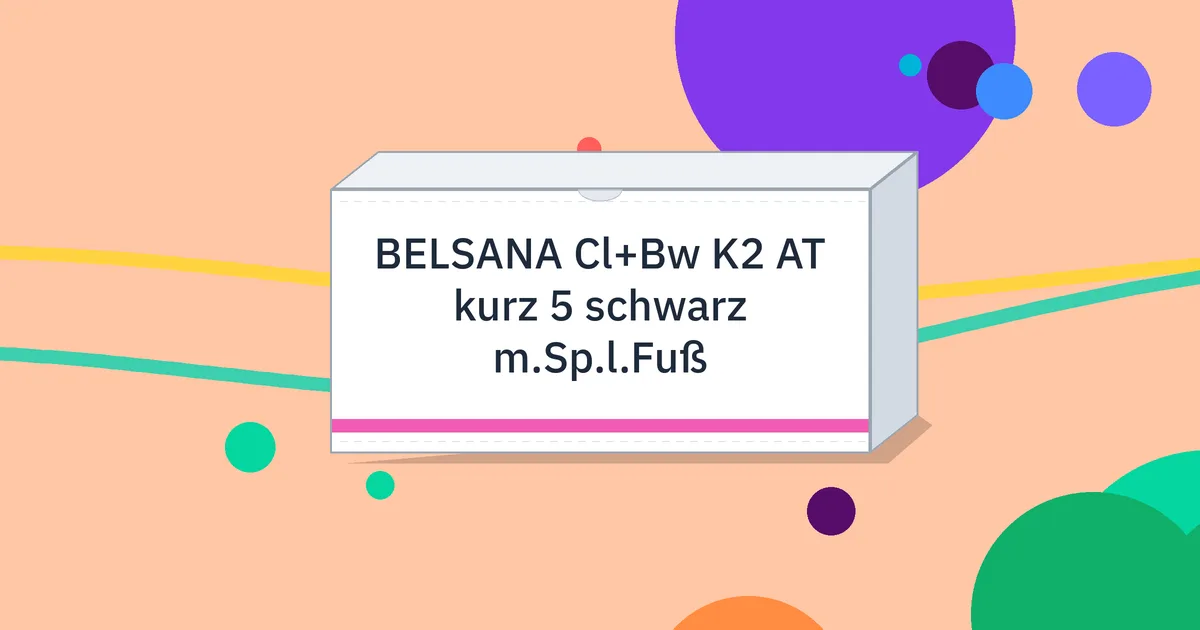 Symbolbild: Packung mit der Aufschrift BELSANA Cl+Bw K2 AT kurz 5 schwarz m.Sp.l.Fuß (PZN 12253261) – Verfügbarkeit und Bezug in Apotheken in Frankfurt am Main