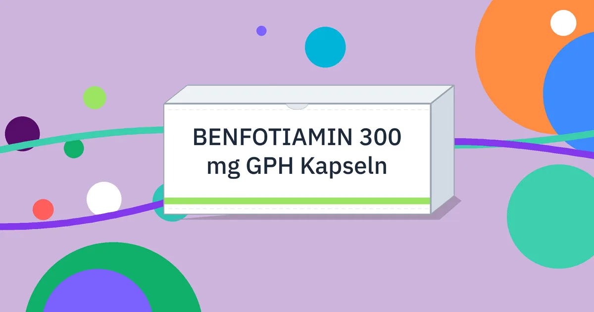 Symbolbild: Packung mit der Aufschrift BENFOTIAMIN 300 mg GPH Kapseln (PZN 11658487) – Verfügbarkeit und Bezug in Apotheken in Frankfurt am Main