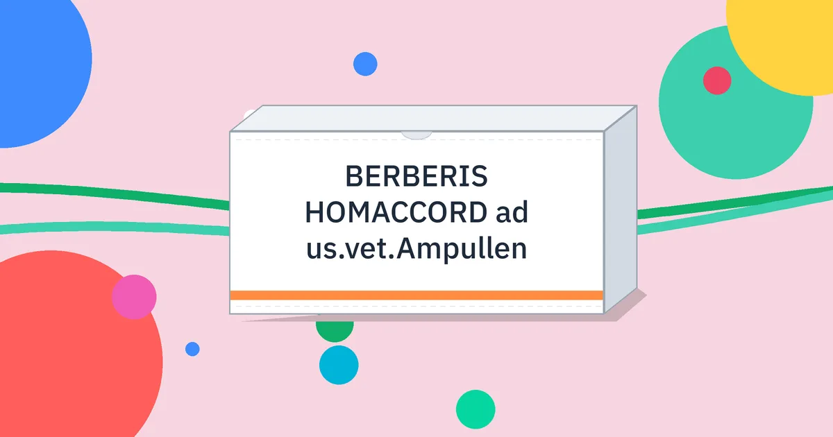 Symbolbild: Packung mit der Aufschrift BERBERIS HOMACCORD ad us.vet.Ampullen (PZN 03042447) – Verfügbarkeit und Bezug in Apotheken in Frankfurt am Main