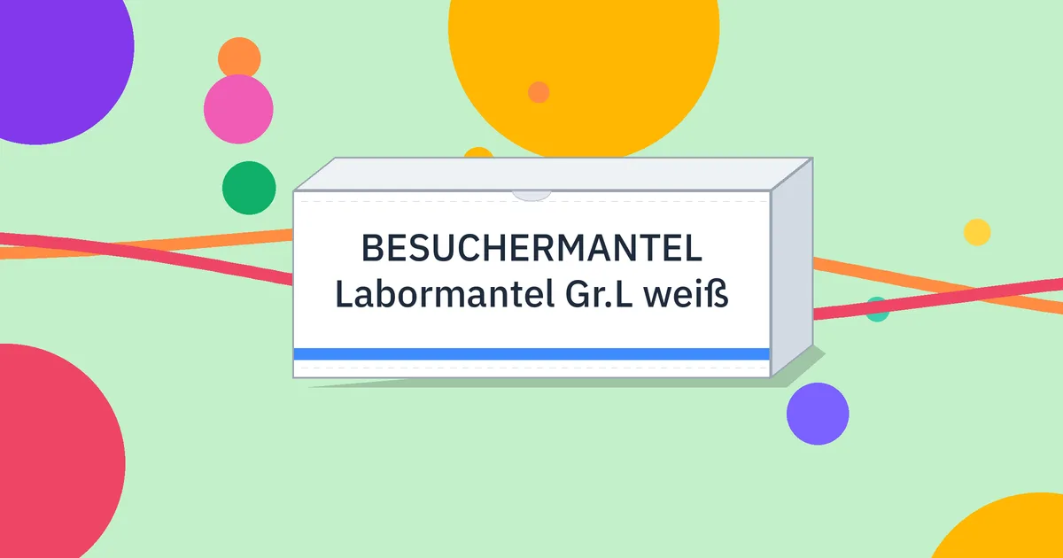 Symbolbild: Packung mit der Aufschrift BESUCHERMANTEL Labormantel Gr.L weiß (PZN 01468432) – Verfügbarkeit und Bezug in Apotheken in Frankfurt am Main