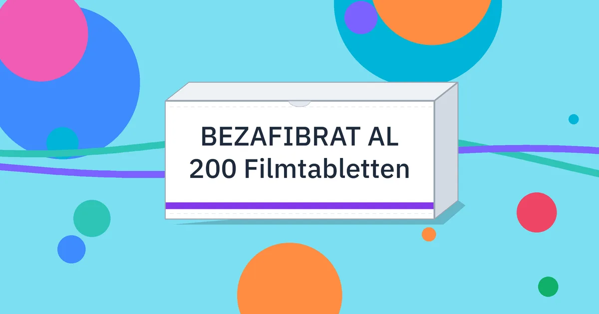 Symbolbild: Packung mit der Aufschrift BEZAFIBRAT AL 200 Filmtabletten (PZN 04900309) – Verfügbarkeit und Bezug in Apotheken in Frankfurt am Main