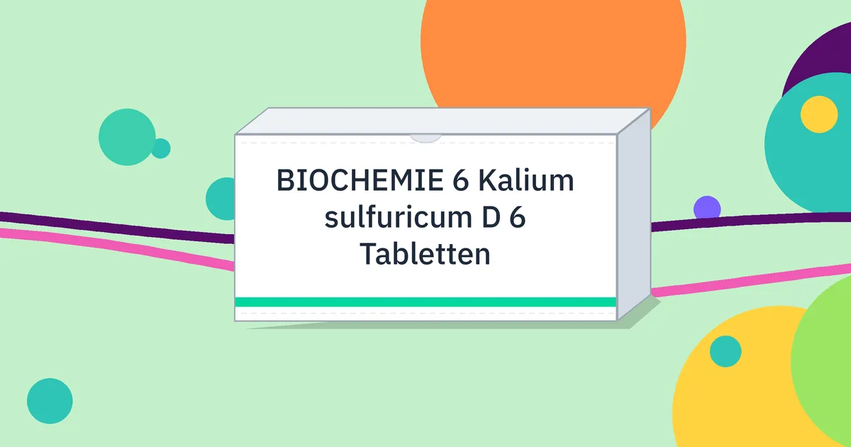 Symbolbild: Packung mit der Aufschrift BIOCHEMIE 6 Kalium sulfuricum D 6 Tabletten (PZN 01365927) – Verfügbarkeit und Bezug in Apotheken in Frankfurt am Main