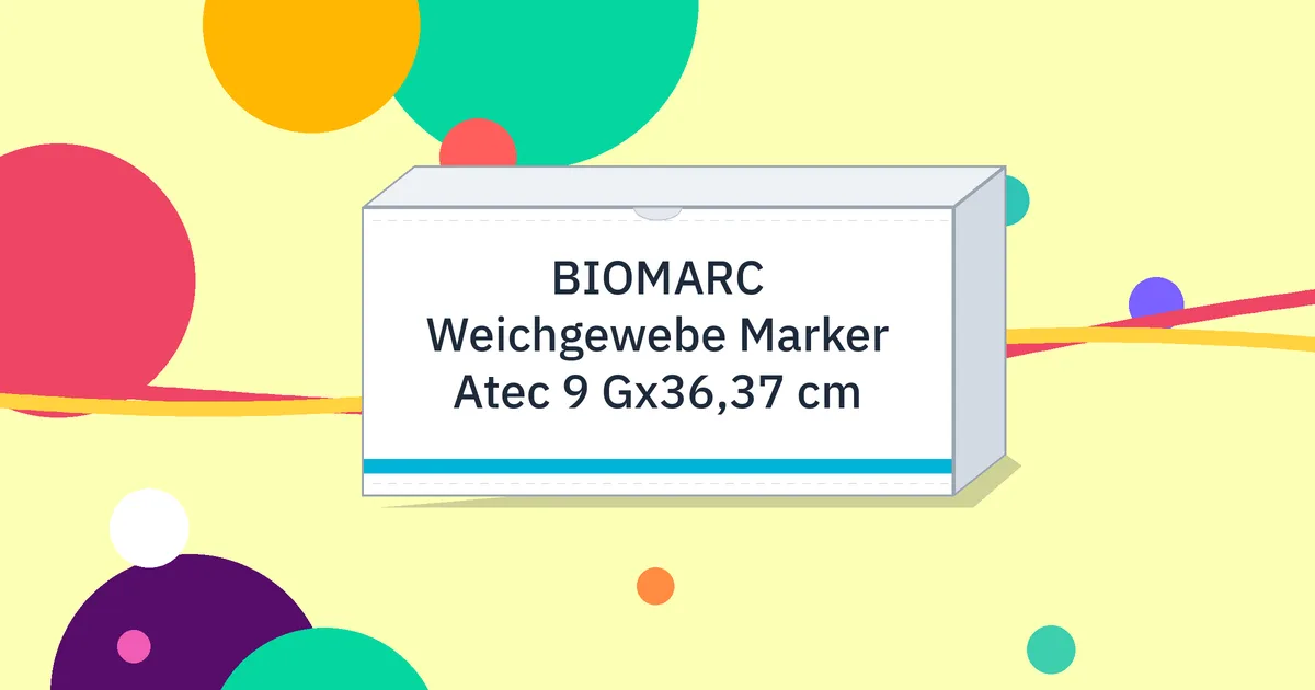 Symbolbild: Packung mit der Aufschrift BIOMARC Weichgewebe Marker Atec 9 Gx36,37 cm (PZN 09523366) – Verfügbarkeit und Bezug in Apotheken in Frankfurt am Main