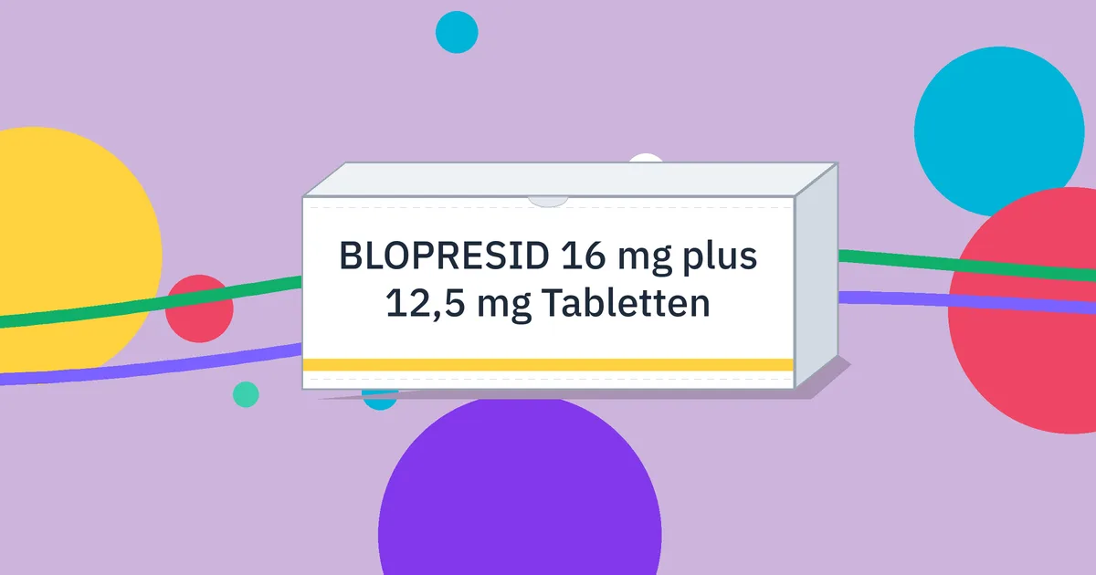 Symbolbild: Packung mit der Aufschrift BLOPRESID 16 mg plus 12,5 mg Tabletten (PZN 04648904) – Verfügbarkeit und Bezug in Apotheken in Frankfurt am Main