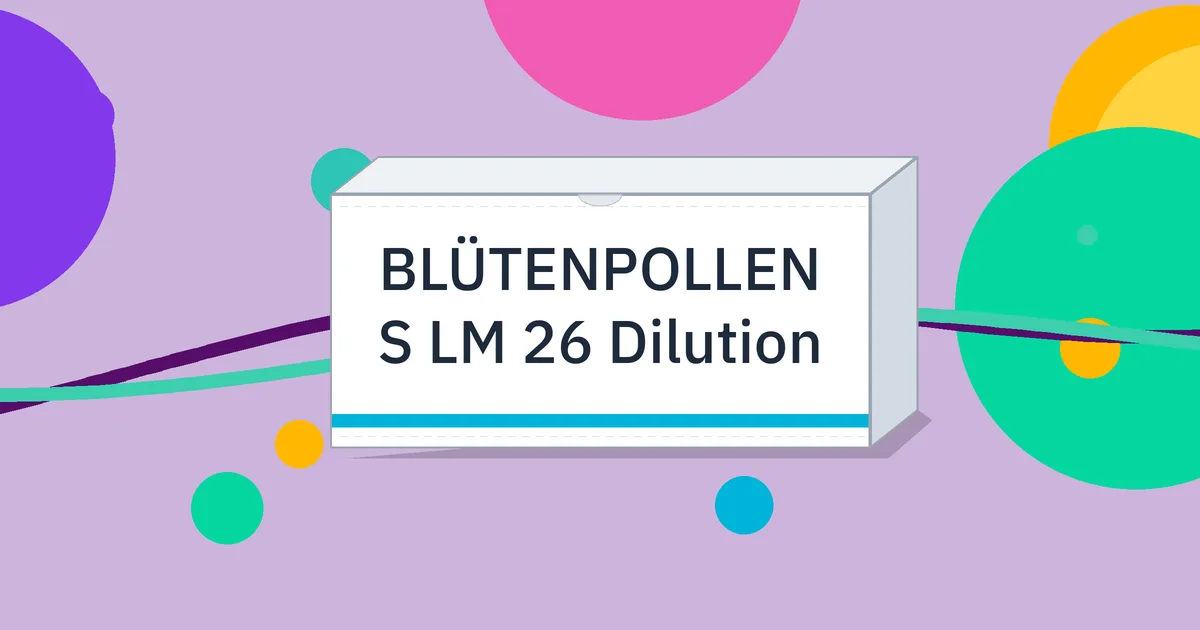 Symbolbild: Packung mit der Aufschrift BLÜTENPOLLEN S LM 26 Dilution (PZN 12795364) – Verfügbarkeit und Bezug in Apotheken in Frankfurt am Main