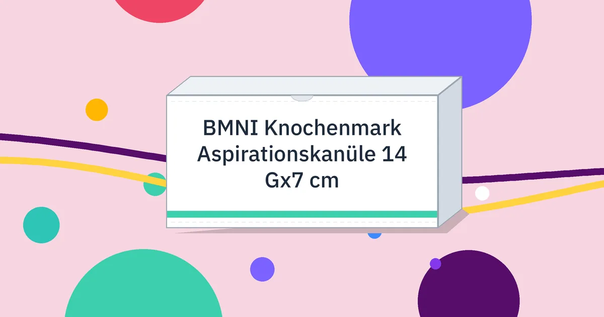 Symbolbild: Packung mit der Aufschrift BMNI Knochenmark Aspirationskanüle 14 Gx7 cm (PZN 06125866) – Verfügbarkeit und Bezug in Apotheken in Frankfurt am Main