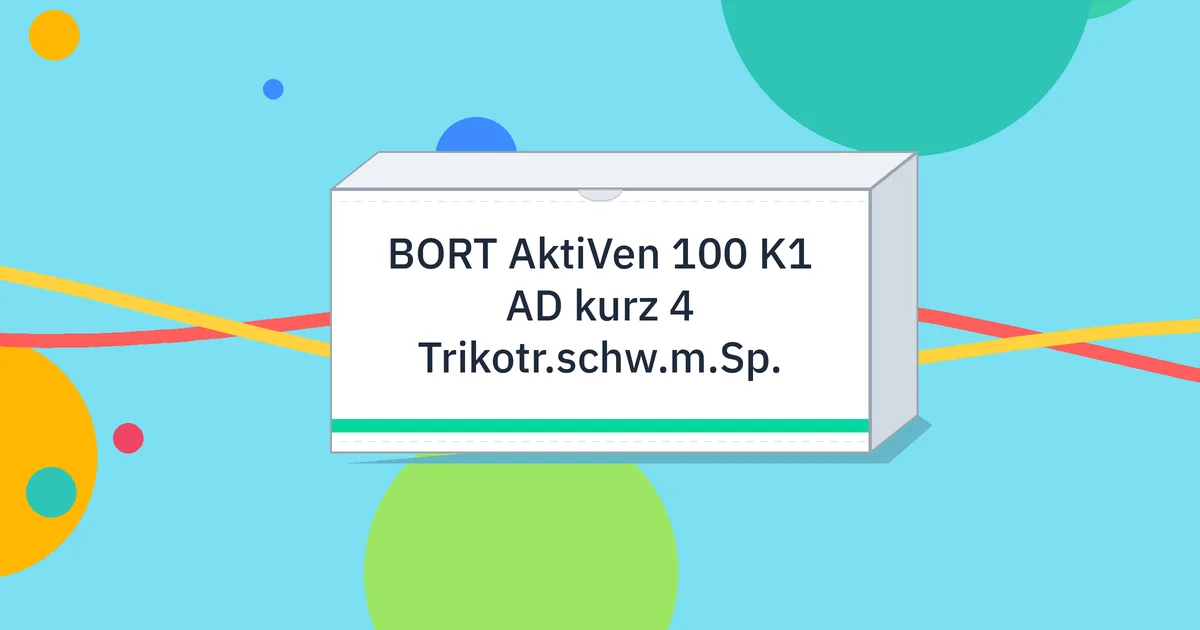 Symbolbild: Packung mit der Aufschrift BORT AktiVen 100 K1 AD kurz 4 Trikotr.schw.m.Sp. (PZN 14387155) – Verfügbarkeit und Bezug in Apotheken in Frankfurt am Main
