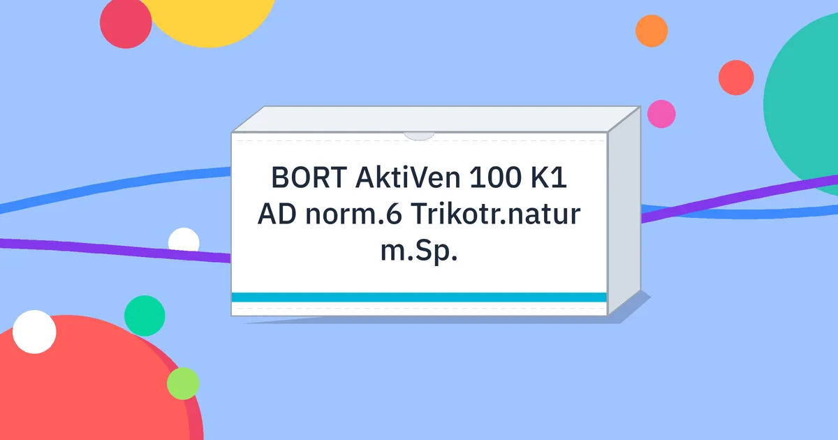 Symbolbild: Packung mit der Aufschrift BORT AktiVen 100 K1 AD norm.6 Trikotr.natur m.Sp. (PZN 13726158) – Verfügbarkeit und Bezug in Apotheken in Frankfurt am Main