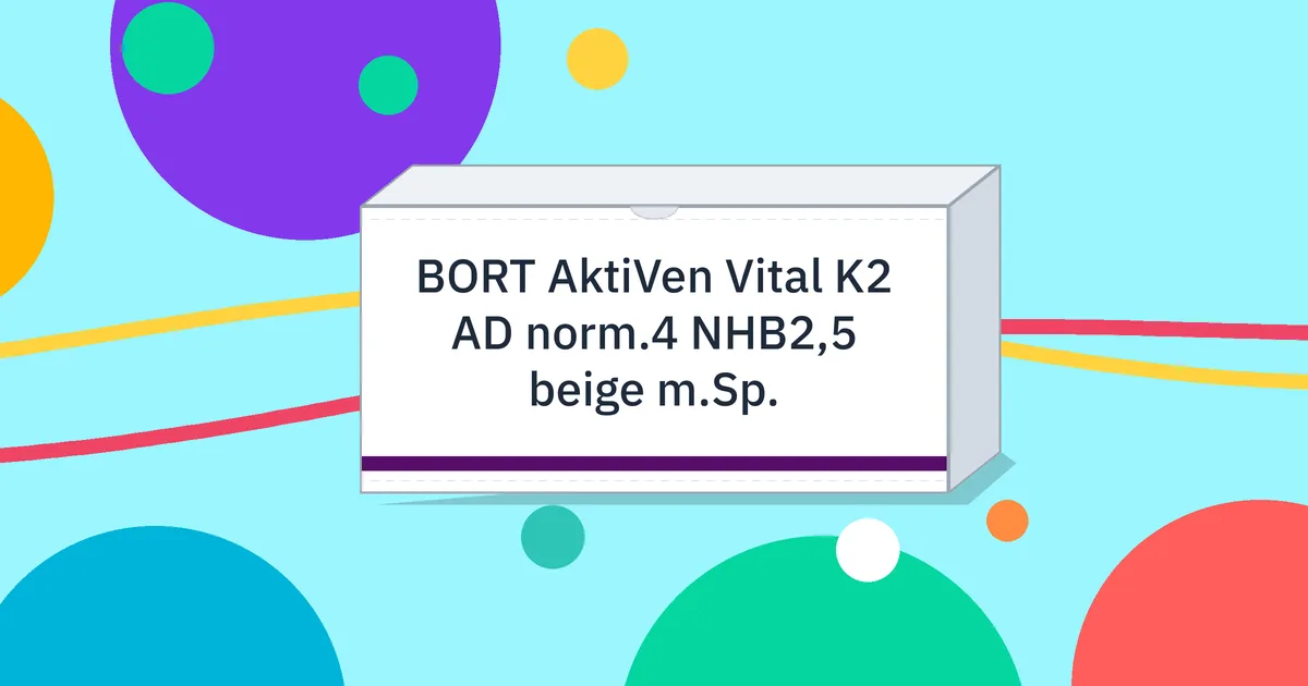 Symbolbild: Packung mit der Aufschrift BORT AktiVen Vital K2 AD norm.4 NHB2,5 beige m.Sp. (PZN 17499096) – Verfügbarkeit und Bezug in Apotheken in Frankfurt am Main