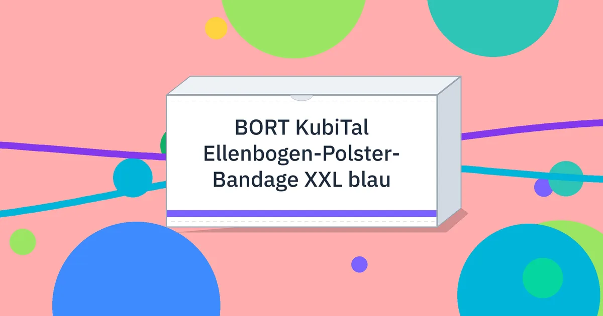Symbolbild: Packung mit der Aufschrift BORT KubiTal Ellenbogen-Polster-Bandage XXL blau (PZN 00221592) – Verfügbarkeit und Bezug in Apotheken in Frankfurt am Main