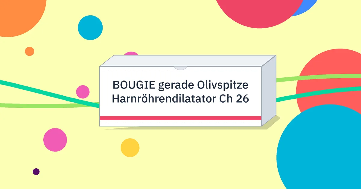 Symbolbild: Packung mit der Aufschrift BOUGIE gerade Olivspitze Harnröhrendilatator Ch 26 (PZN 17509280) – Verfügbarkeit und Bezug in Apotheken in Frankfurt am Main