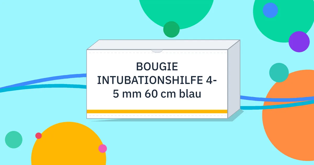 Symbolbild: Packung mit der Aufschrift BOUGIE INTUBATIONSHILFE 4-5 mm 60 cm blau (PZN 10174735) – Verfügbarkeit und Bezug in Apotheken in Frankfurt am Main