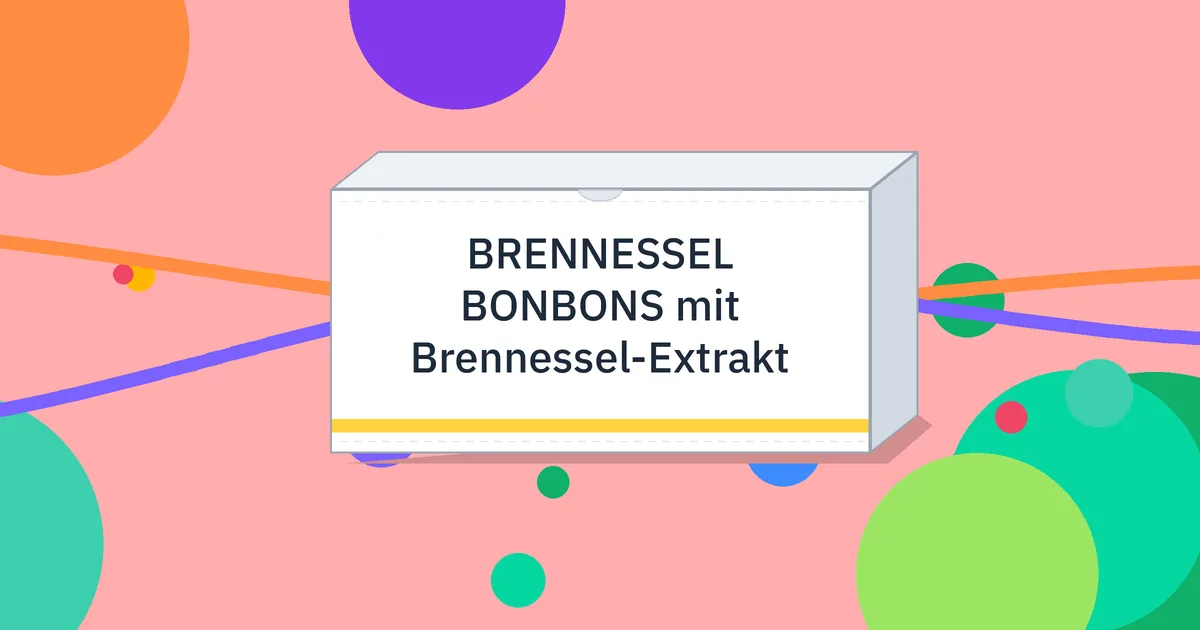 Symbolbild: Packung mit der Aufschrift BRENNESSEL BONBONS mit Brennessel-Extrakt (PZN 12497069) – Verfügbarkeit und Bezug in Apotheken in Frankfurt am Main
