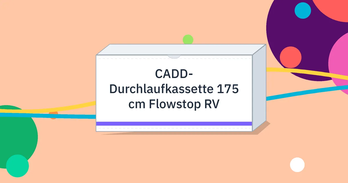 Symbolbild: Packung mit der Aufschrift CADD-Durchlaufkassette 175 cm Flowstop RV (PZN 19135659) – Verfügbarkeit und Bezug in Apotheken in Frankfurt am Main