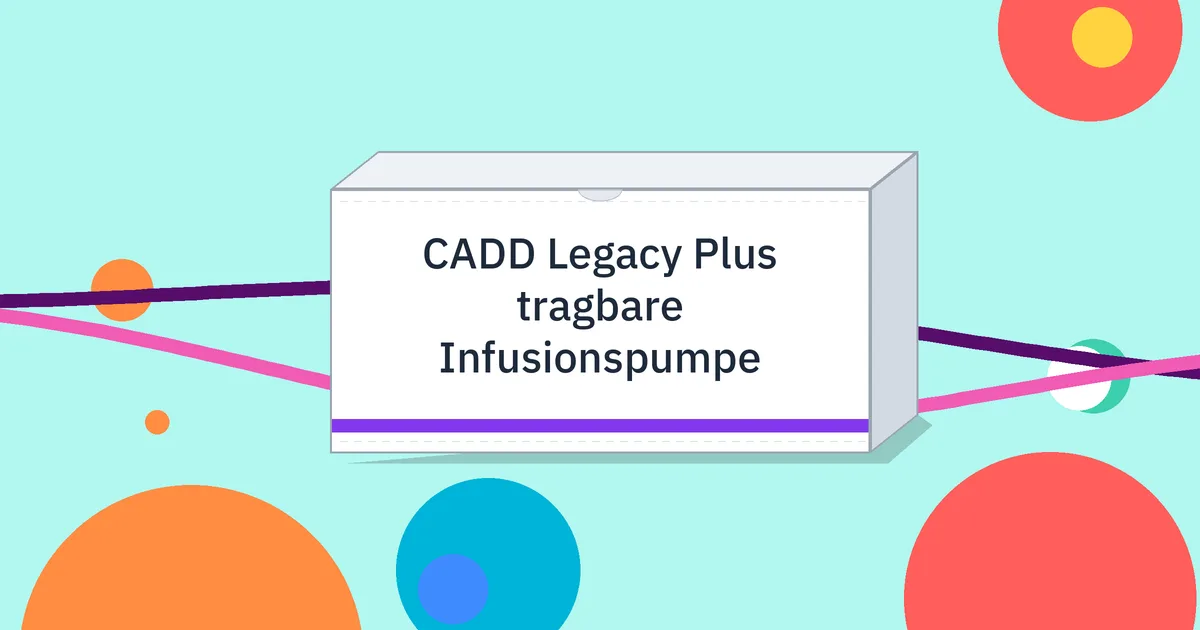 Symbolbild: Packung mit der Aufschrift CADD Legacy Plus tragbare Infusionspumpe (PZN 18031834) – Verfügbarkeit und Bezug in Apotheken in Frankfurt am Main