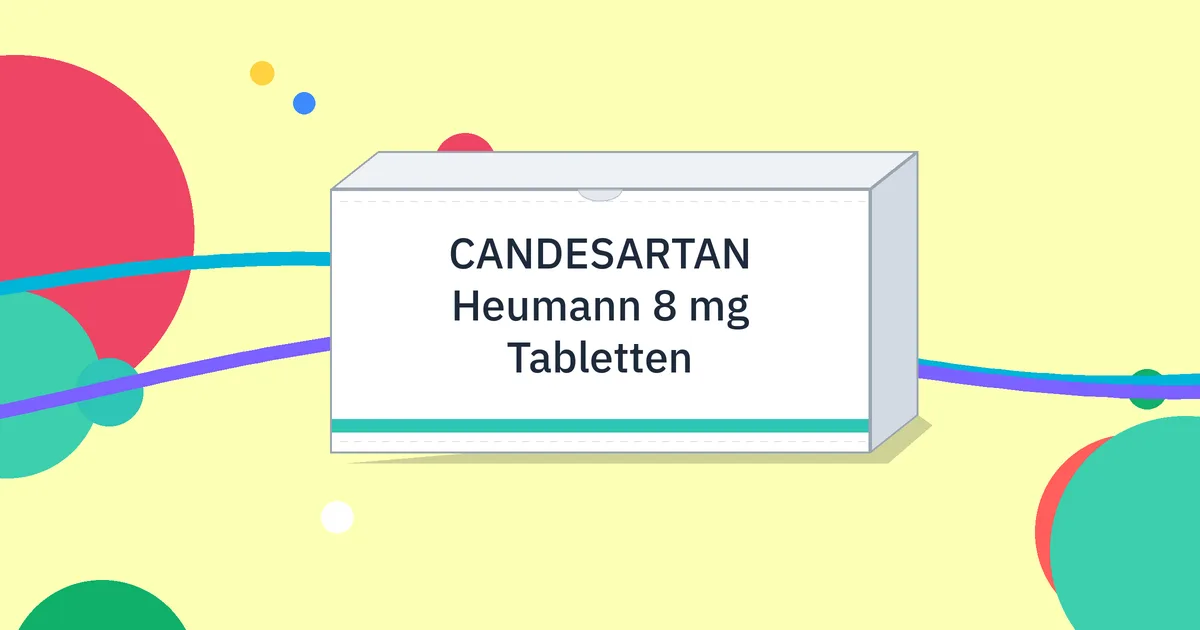 Symbolbild: Packung mit der Aufschrift CANDESARTAN Heumann 8 mg Tabletten (PZN 15864568) – Verfügbarkeit und Bezug in Apotheken in Frankfurt am Main