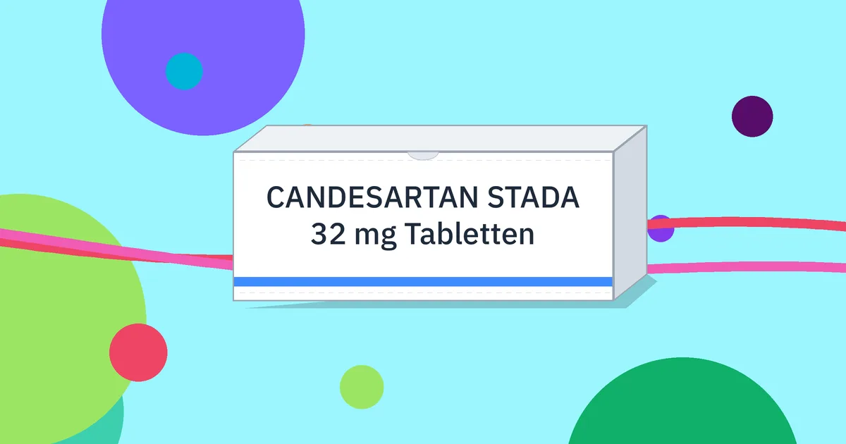 Symbolbild: Packung mit der Aufschrift CANDESARTAN STADA 32 mg Tabletten (PZN 09444388) – Verfügbarkeit und Bezug in Apotheken in Frankfurt am Main