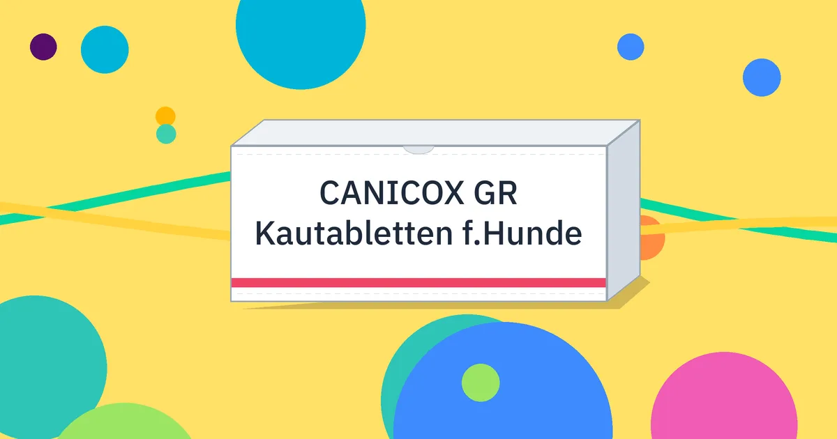 Symbolbild: Packung mit der Aufschrift CANICOX GR Kautabletten f.Hunde (PZN 17834732) – Verfügbarkeit und Bezug in Apotheken in Frankfurt am Main