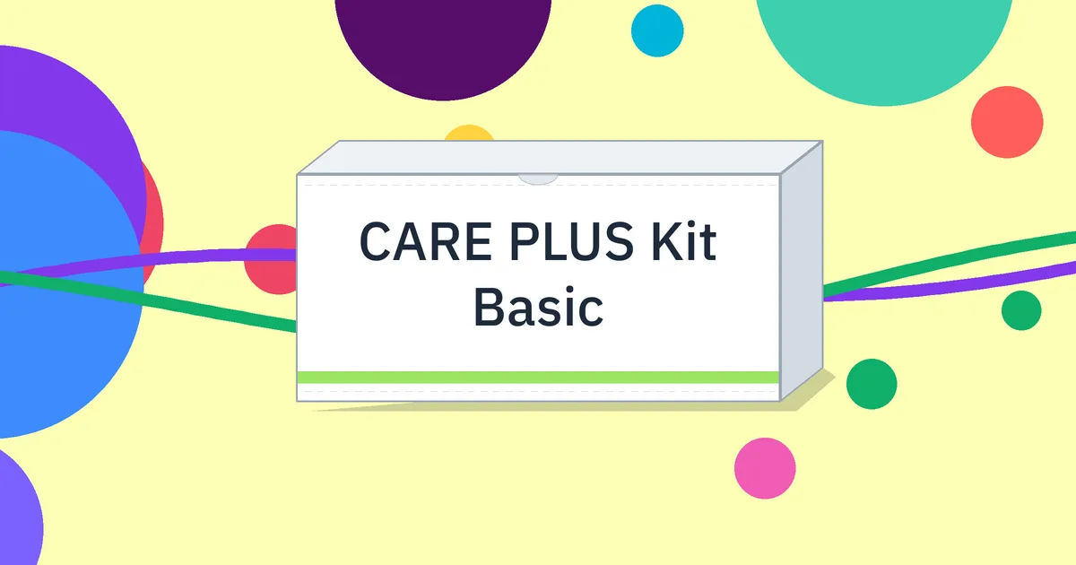 Symbolbild: Packung mit der Aufschrift CARE PLUS Kit Basic (PZN 01469868) – Verfügbarkeit und Bezug in Apotheken in Frankfurt am Main