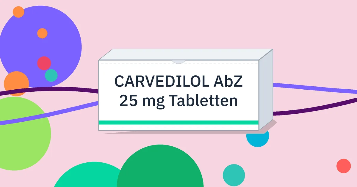 Symbolbild: Packung mit der Aufschrift CARVEDILOL AbZ 25 mg Tabletten (PZN 10638181) – Verfügbarkeit und Bezug in Apotheken in Frankfurt am Main