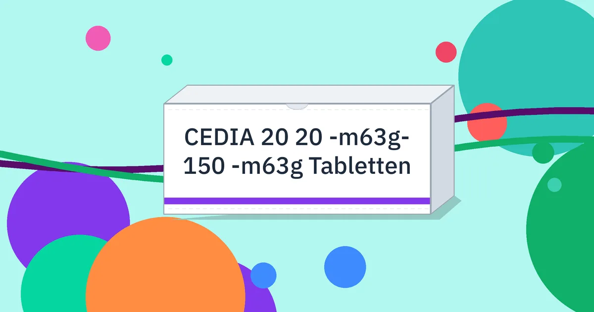 Symbolbild: Packung mit der Aufschrift CEDIA 20 20 -m63g-150 -m63g Tabletten (PZN 09235466) – Verfügbarkeit und Bezug in Apotheken in Frankfurt am Main