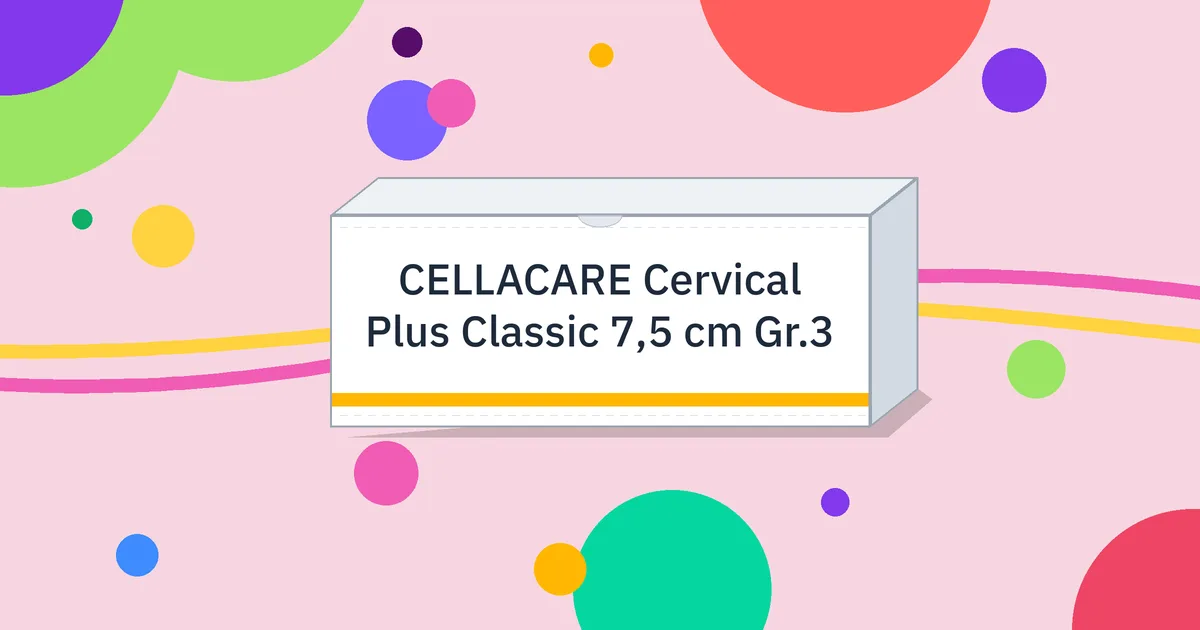 Symbolbild: Packung mit der Aufschrift CELLACARE Cervical Plus Classic 7,5 cm Gr.3 (PZN 11125130) – Verfügbarkeit und Bezug in Apotheken in Frankfurt am Main