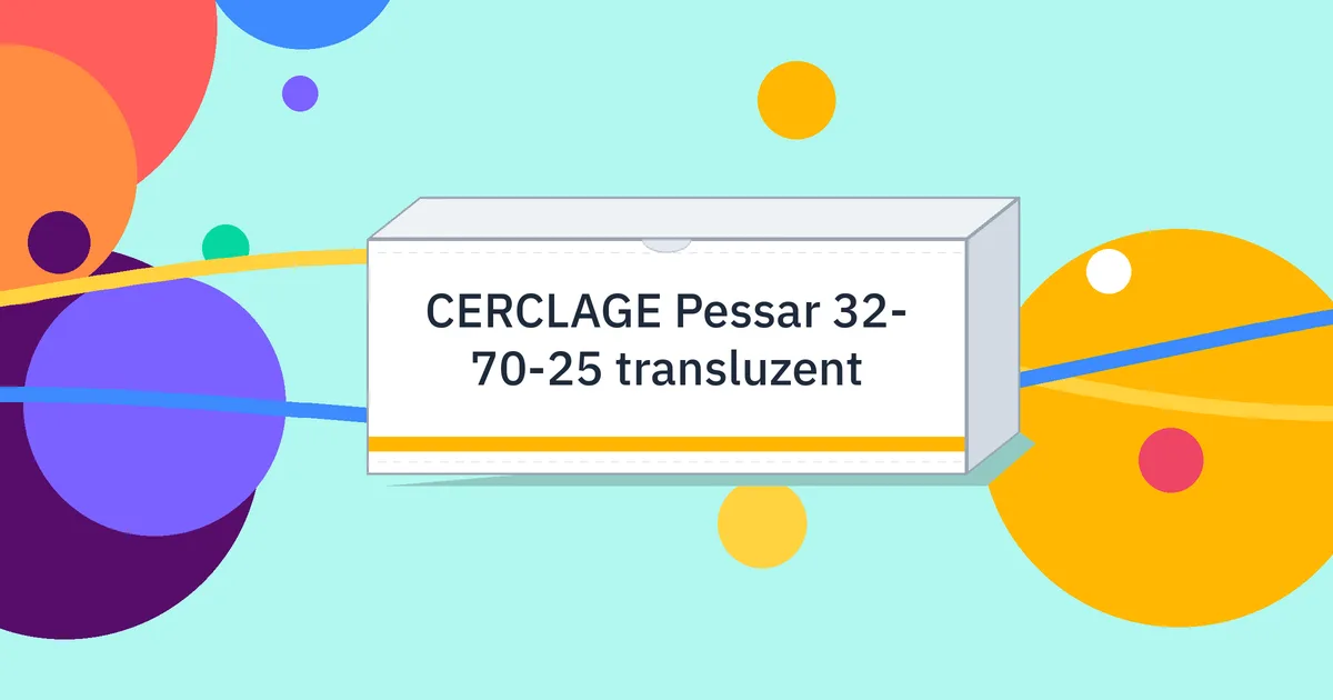 Symbolbild: Packung mit der Aufschrift CERCLAGE Pessar 32-70-25 transluzent (PZN 15226543) – Verfügbarkeit und Bezug in Apotheken in Frankfurt am Main