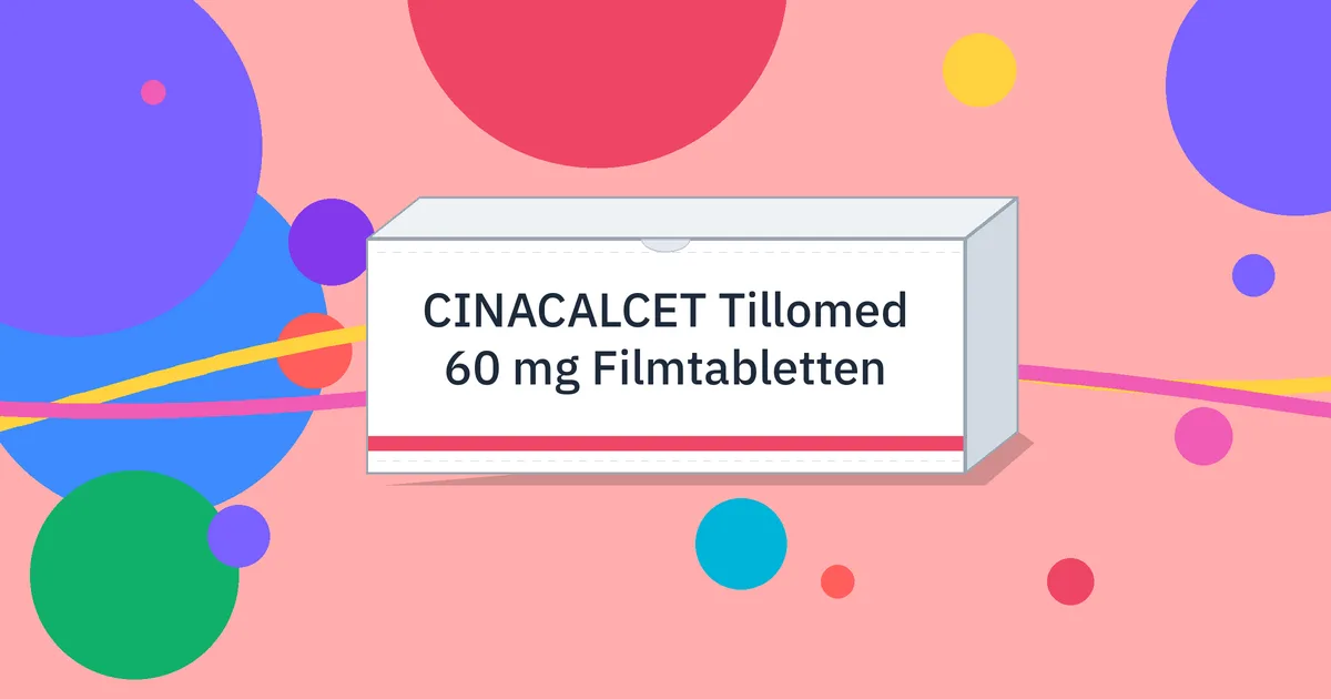 Symbolbild: Packung mit der Aufschrift CINACALCET Tillomed 60 mg Filmtabletten (PZN 20637024) – Verfügbarkeit und Bezug in Apotheken in Frankfurt am Main