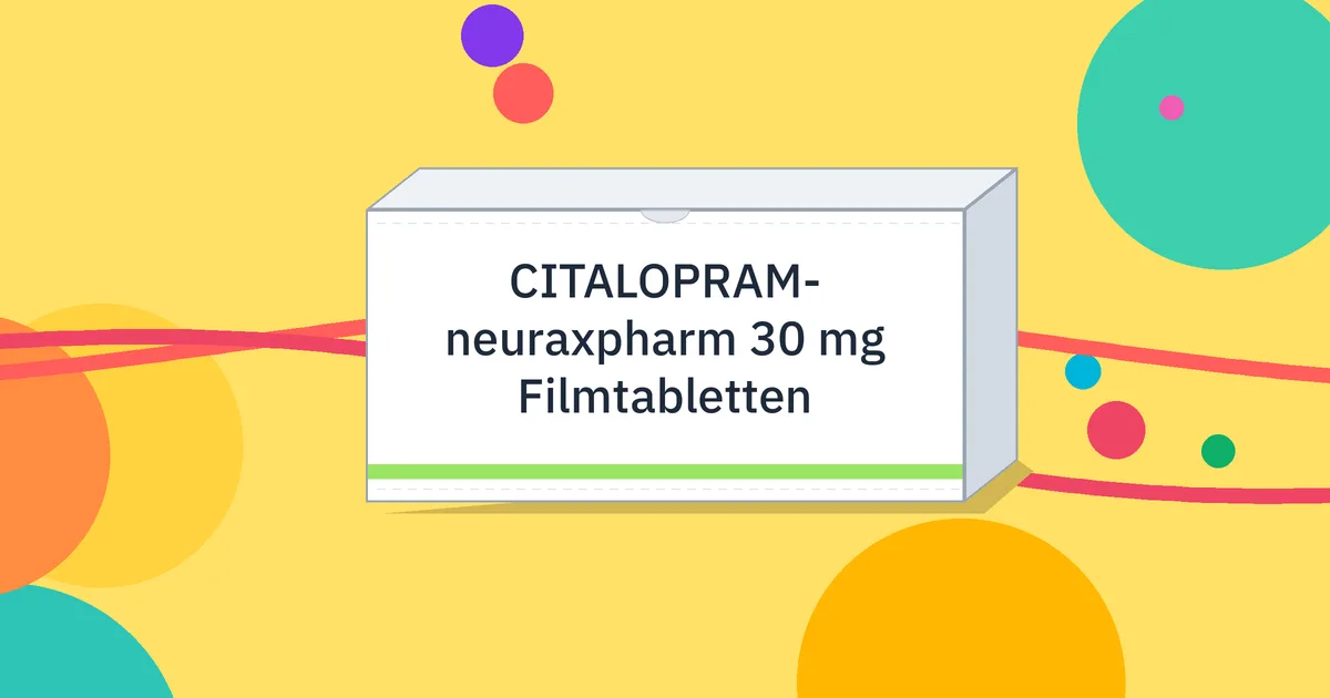 Symbolbild: Packung mit der Aufschrift CITALOPRAM-neuraxpharm 30 mg Filmtabletten (PZN 00681224) – Verfügbarkeit und Bezug in Apotheken in Frankfurt am Main
