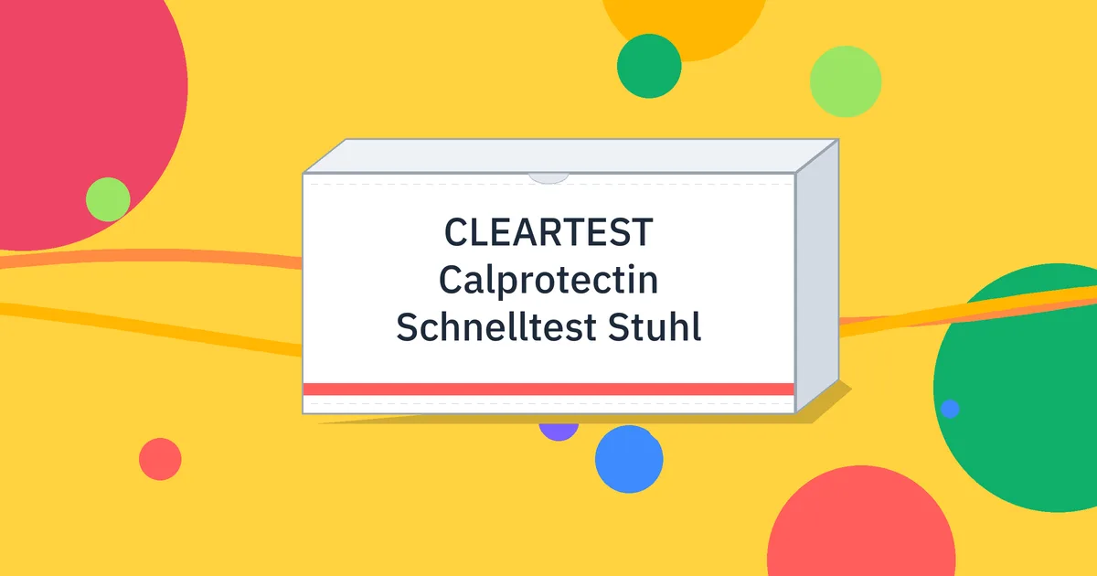 Symbolbild: Packung mit der Aufschrift CLEARTEST Calprotectin Schnelltest Stuhl (PZN 14056961) – Verfügbarkeit und Bezug in Apotheken in Frankfurt am Main