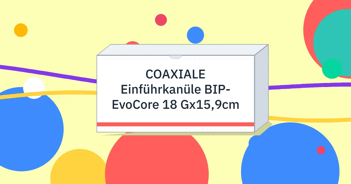Symbolbild: Packung mit der Aufschrift COAXIALE Einführkanüle BIP-EvoCore 18 Gx15,9cm (PZN 16135481) – Verfügbarkeit und Bezug in Apotheken in Frankfurt am Main