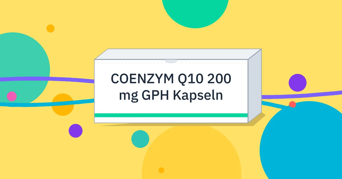 Symbolbild: Packung mit der Aufschrift COENZYM Q10 200 mg GPH Kapseln (PZN 02683173) – Verfügbarkeit und Bezug in Apotheken in Frankfurt am Main