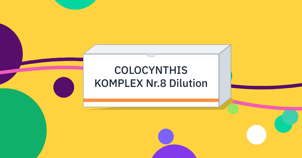 Symbolbild: Packung mit der Aufschrift COLOCYNTHIS KOMPLEX Nr.8 Dilution (PZN 00228714) – Verfügbarkeit und Bezug in Apotheken in Frankfurt am Main