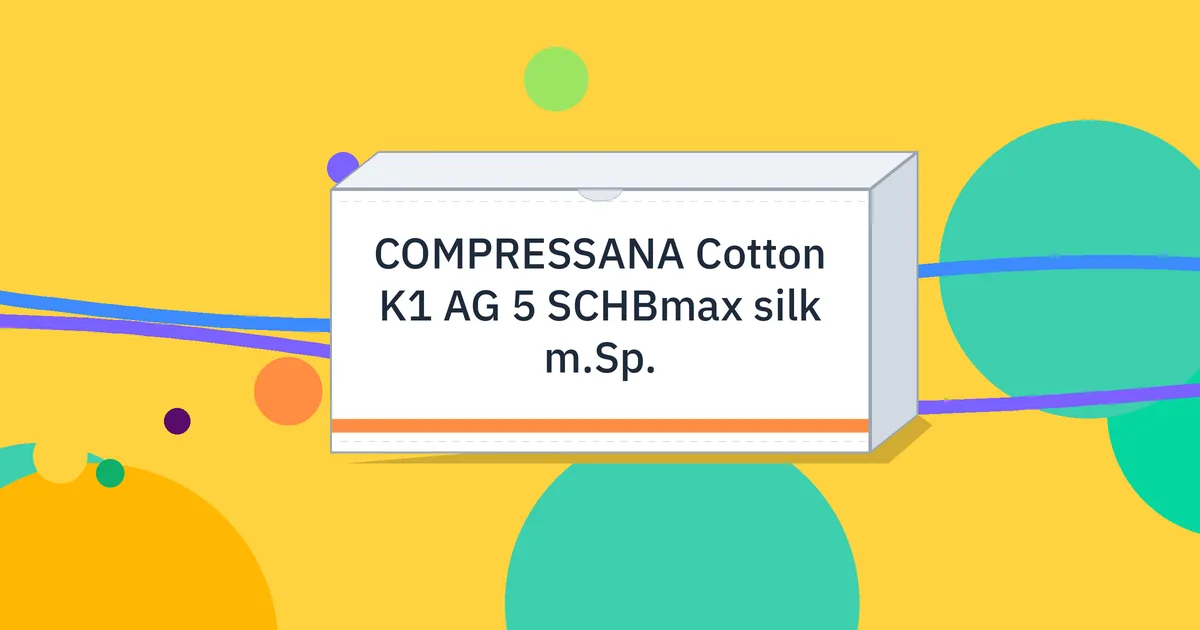 Symbolbild: Packung mit der Aufschrift COMPRESSANA Cotton K1 AG 5 SCHBmax silk m.Sp. (PZN 16959905) – Verfügbarkeit und Bezug in Apotheken in Frankfurt am Main