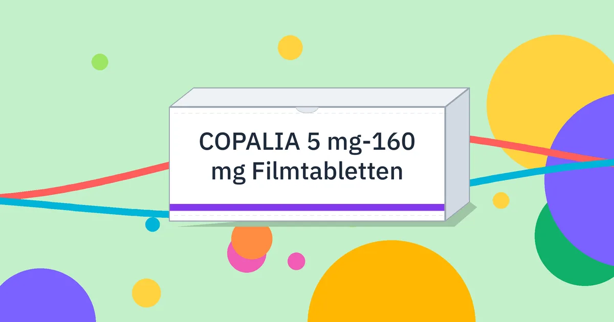 Symbolbild: Packung mit der Aufschrift COPALIA 5 mg-160 mg Filmtabletten (PZN 16020737) – Verfügbarkeit und Bezug in Apotheken in Frankfurt am Main
