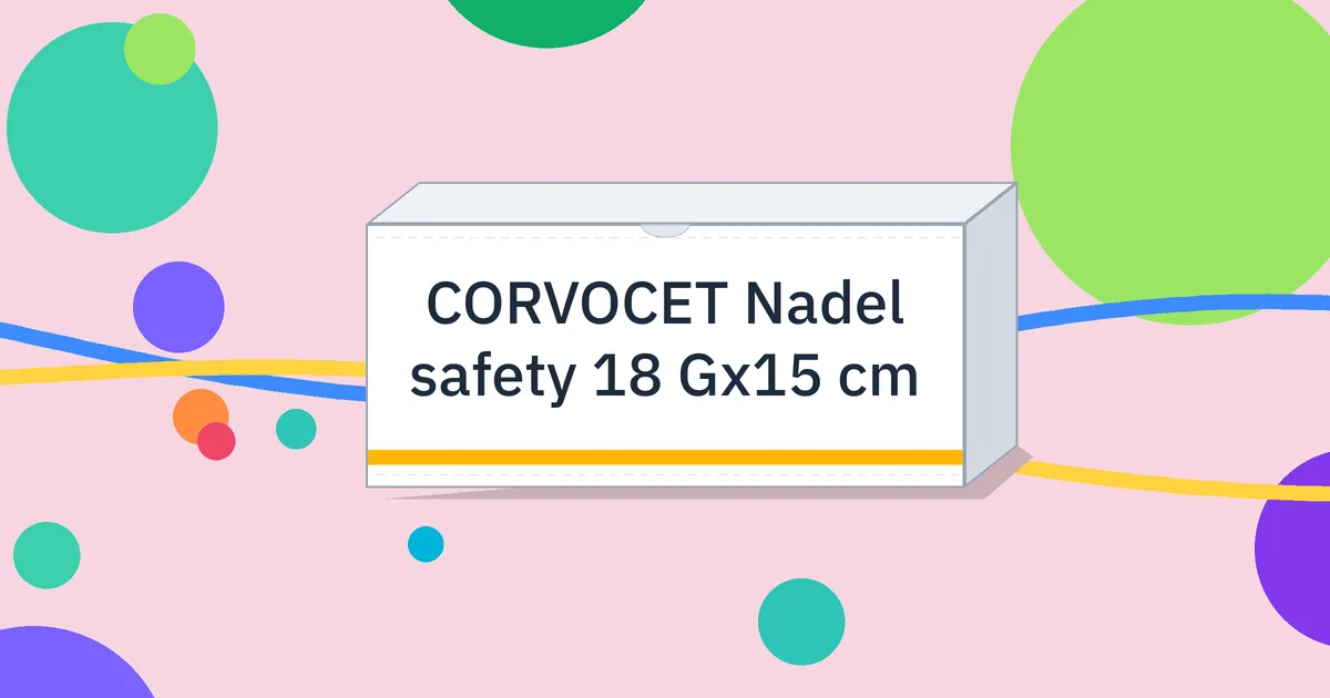 Symbolbild: Packung mit der Aufschrift CORVOCET Nadel safety 18 Gx15 cm (PZN 18764399) – Verfügbarkeit und Bezug in Apotheken in Frankfurt am Main