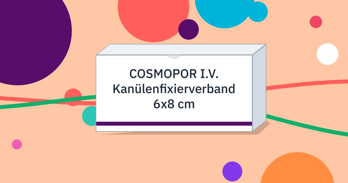 Symbolbild: Packung mit der Aufschrift COSMOPOR I.V. Kanülenfixierverband 6x8 cm (PZN 18437192) – Verfügbarkeit und Bezug in Apotheken in Frankfurt am Main