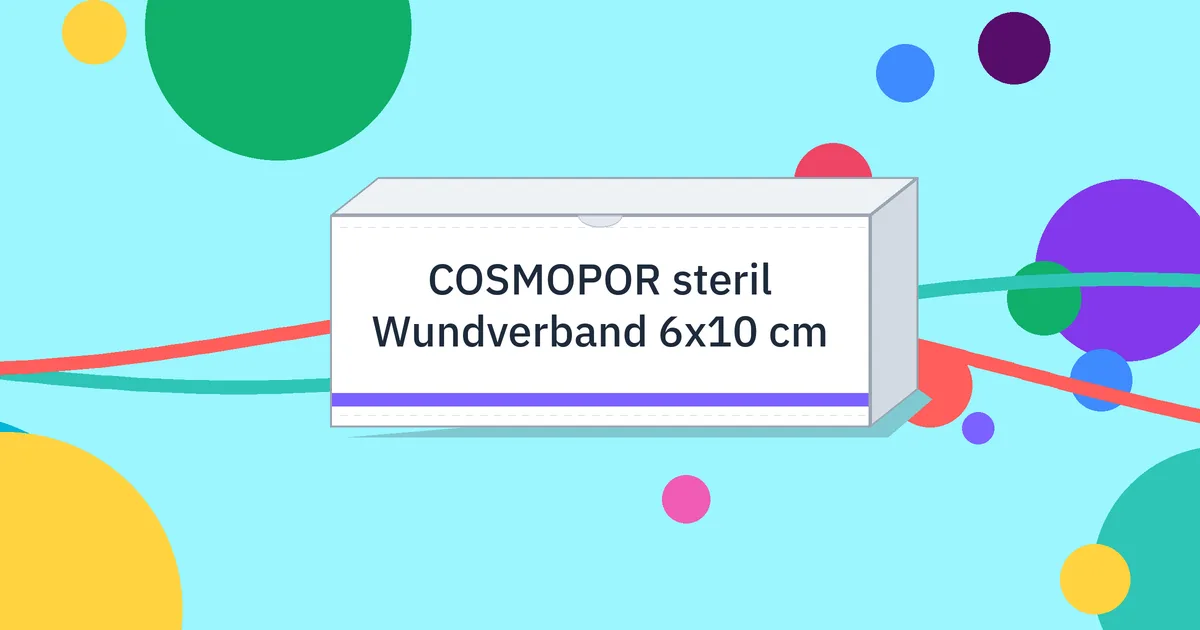 Symbolbild: Packung mit der Aufschrift COSMOPOR steril Wundverband 6x10 cm (PZN 20294541) – Verfügbarkeit und Bezug in Apotheken in Frankfurt am Main