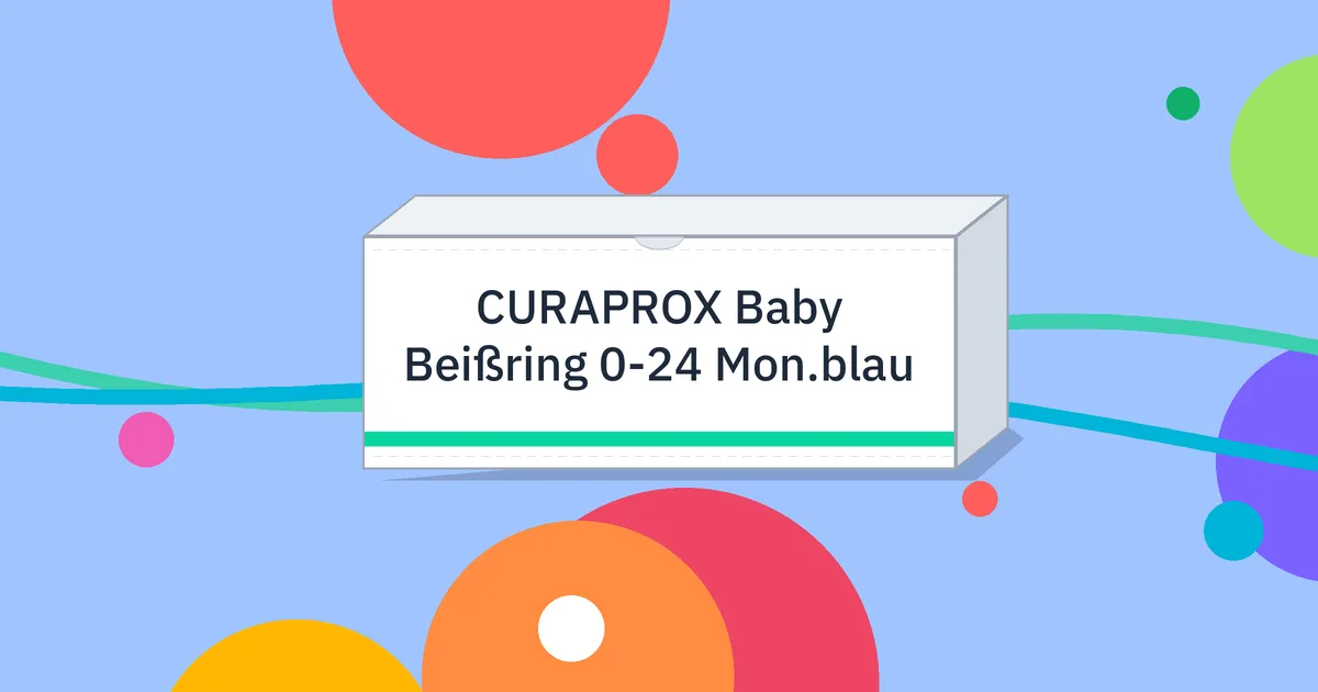 Symbolbild: Packung mit der Aufschrift CURAPROX Baby Beißring 0-24 Mon.blau (PZN 16587846) – Verfügbarkeit und Bezug in Apotheken in Frankfurt am Main