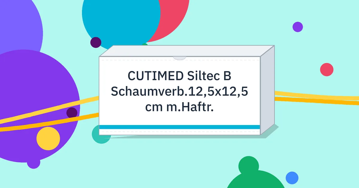Symbolbild: Packung mit der Aufschrift CUTIMED Siltec B Schaumverb.12,5x12,5 cm m.Haftr. (PZN 17481819) – Verfügbarkeit und Bezug in Apotheken in Frankfurt am Main